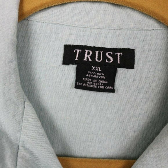 Trust | Shirts | Trust Mens Shirt Button Up Camp Linen Blend Pocket ...